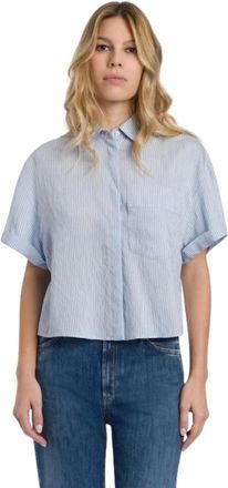 Dondup Femme, Blouses et Chemises, Bleu, Taille: 34 FR Boxy Viscose Striped Shirt