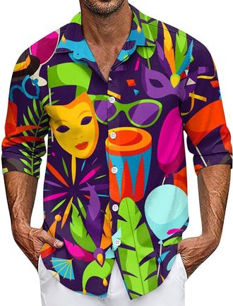 Generic Faschingskost&uuml;me M&auml;nner, Karneval Herren Hemd Fasching Partner Familien Hippie Kost&uuml;m Lustig Mode Gro&szlig;e Gr&ouml;&szlig;en Kost&uuml;m Langarm 2024 Festliches Outfit V