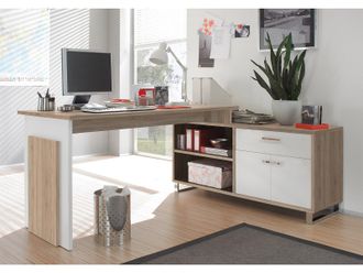 M&ouml;belando Winkelschreibtisch Schreibtisch B&uuml;roschreibtisch Eckschreibtisch Margate I Sonoma-Eiche/Wei&szlig;