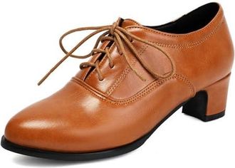 Generic Escarpins &agrave; lacets vintage pour femme - Bout pointu - Talon moyen - Chaussures habill&eacute;es de bureau - Mocassins d&eacute;contract&eacute;s, camel, 38.5 EU