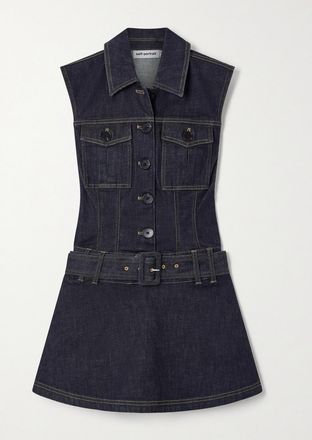 Self Portrait Mini-robe En Jean À Ceinture - Bleu