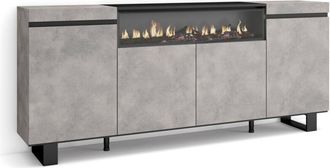 Skraut Home Sideboard, Highboard, Kommode, Komodenschrank, 200x87x35cm, 4 T&uuml;ren, Elektrokamin. Ma&szlig;e, Industriedesign, Moderner Stil, Zementgrau - Skraut Home