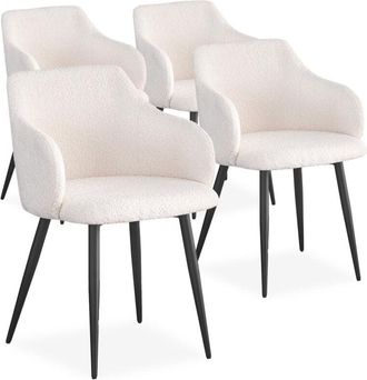 Menzzo Lot de 4 chaises Paoline Tissu Bouclette Cr&egrave;me