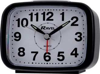 Ravel RC008 Uhr mit Wecker-Funktion, Quarz, lautloser Sweep-Sekundenzeiger, Reisewecker Schwarz