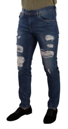 Dolce & Gabbana Mens Blue Wash Cotton Stretch Slim Fit Denim Jeans Elastane Clothing