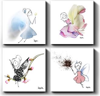 Picanova MIXPIX - Virgola Feen - Set Bestehend aus 4 St 20x20cm Fotokacheln - Drucke mit Wiederverwendbaren Klebepads, Einfach Aufzuhängen, Hält an Fast Allen 