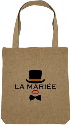 Fabulous Sac Shopping Tote Bag Aspect Lin - La Mari&eacute;e Smoking Mariage Mari&eacute;e Tuxedo - Sac de Courses Toile Epaisse 360g Beige Naturel Cabas Port&eacute; Epaule Solide