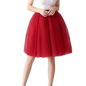 Generic Jupe en tulle pour femme - L&eacute;g&egrave;rement opaque - Avec taille haute &eacute;lastique - &Eacute;l&eacute;gante - Couleur unie - Jupe midi rockabilly - Jupe midi - Pour carnava