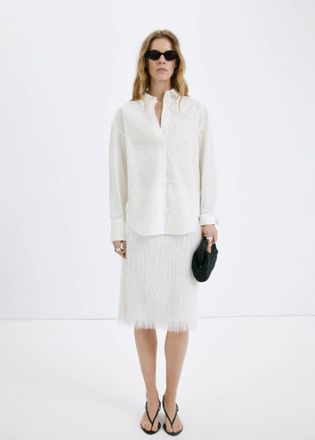 Mango Chemise lyocell perles blanc cass&eacute; - Femme - S - MANGO