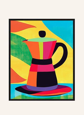 Liv Corday Wandbild Farbenfrohe Retro-Kaffeemaschine Mit Rahmen schwarz