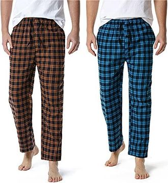Generic Pantalon de pyjama long en coton à carreaux pour homme - Pantalon de pyjama baggy élégant avec élastique - Pantalon de détente extensible - Pantalon d