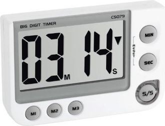 TFA Dostmann digitaler Timer und Stoppuhr, 38.2024, mit Memory Funktion, mit Magnet/Ständer/Aufhängeöse, 3 Lautstärken, weiß, L 91 x B 21 (30) x H 60 mm