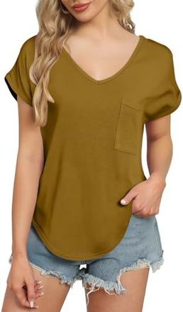 Generic Tee Shirt Femme Grande Taille Occasionnelles Chic Tshirt Top Manche Courte &Eacute;t&eacute; Ample Basique T-Shirt Sport Blanc Col en V Haut Blouse &Agrave; Manche Courte 