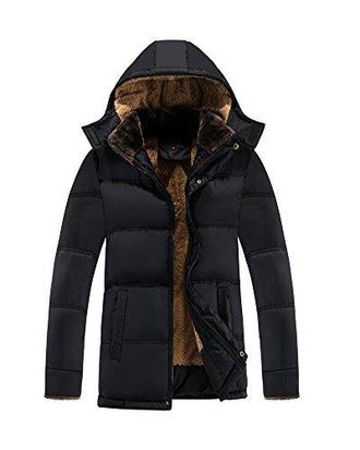 DianShao Parka Homme Hiver Chaude Manteau Homme Capuche Amovible Casual Veste Noir L