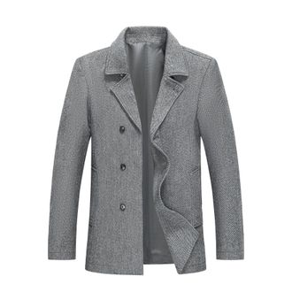 AlltheMen Mantel Jacke Herren Lang Slim Fit Winter Wollmantel herren Dicker &Uuml;bergangsmantel Grau XXL