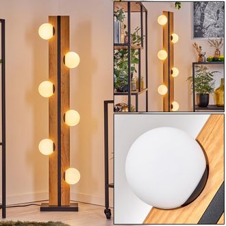 HOFSTEIN Stehleuchte Chehalis, 6-flammige Stehlampe aus Holz/Metall/Glas in Naturfarben/Schwarz/Weiß, Leuchte im Vintage-Design, Höhe 120cm, G9, Fußschalter - 