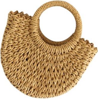 Valiclud Sac Plage Paille Tissé Demi-lune Sac à Main été Portable Résistant pour Femme Plage à Forte Capacité