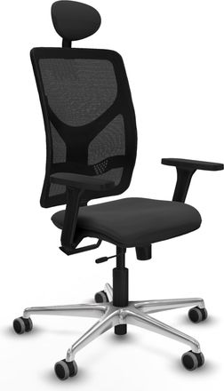 Piqueras y Crespo B&uuml;rostuhl mit 3D-Armlehnen, h&ouml;henverstellbarer Lendenwirbelst&uuml;tze und festem Kopfteil, ausgestattet mit Syncro/Traslack und Schneideschaum. Schwarz/Du