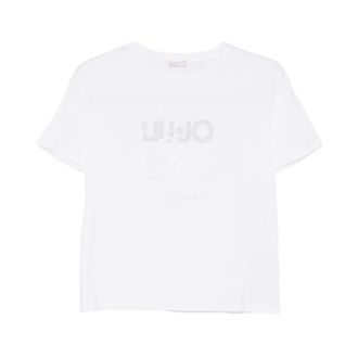 Liu Jo Femme, Tops, Blanc, Taille: 40 FR T-shirt avec logo et strass argent&eacute;s