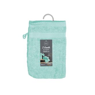 Douceur d'Int&eacute;rieur 2 Waschlappen 15 x 21 cm Seladon, 100% Baumwolle, Tendresse