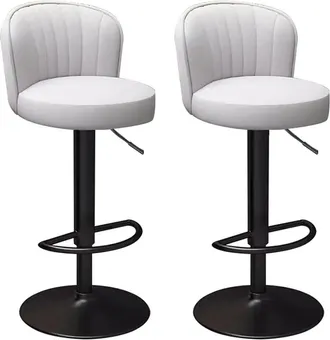 Generic Verstellbare Drehbare Barhocker 2er Set Mit Rückenlehne Und Fußstütze Thekenhöhe Braun(Offwhite)