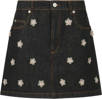 Marni Femme, Jupes, Bleu, Taille: 38 FR Mini-jupe en jean avec broderies florales