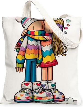 Generic Sacs fourre-tout color&eacute;s en toile, motif coeur, sacs d&eacute;picerie r&eacute;utilisables, amusants pour lhiver, l&eacute;gers et lavables en toile, color&eacute;, 13x15 Inch