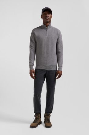 Eden Park Pull Col Camionneur Zipp&eacute; Uni En Coton Gris Coupe Regular