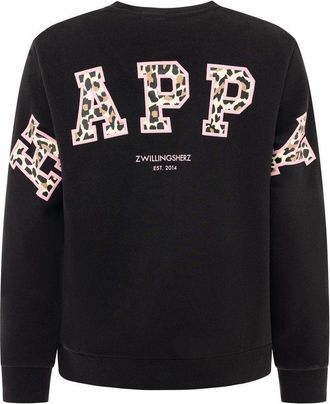 Zwillingsherz Sweatshirt Happy Leo Lettering Rundhals, gro&szlig;er Leo-Schriftzug auf der Schulter, elastische B&uuml;ndchen