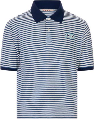 Marni Homme, Tops, Bleu, Taille: XL Polo Ray&eacute; en Lin M&eacute;lang&eacute;