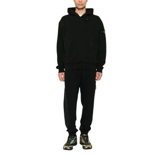 Stone Island Homme, Sweatshirts et sweats &agrave; capuche, Noir, Taille: L SweaT-shirt &agrave; capuche en molleton de coton bross&eacute;