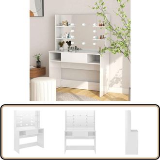 vidaXL Schminktisch LED-Beleuchtung 100x40x135 cm mdf Glänzendes Weiß - Schminktisch - led Beleuchtung - Kosmetiktisch - Makeuptisch - Weißer Schminktisch