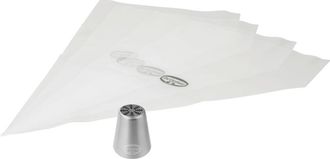 Dr. Oetker 1377 Fassung Eiskristalle, 4 1 Spritzbeutel Eiskristalltülle, Tülle: Edelstahl, Einwegspritzbeutel: Kunststoff, Silber