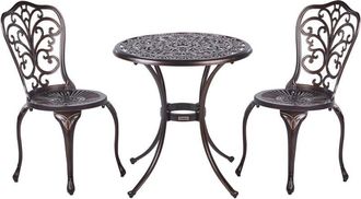 Beliani Balkonset Braun Aluminium 3-Teilig Runder Balkontisch mit 2 St&uuml;hlen Franz&ouml;sischer Vintage Stil Outdoor Balkon Terrasse Garten Ausstattung