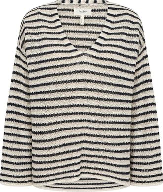 Part Two Femme, Pulls, Beige, Taille: 36 FR Pull en Tricot &agrave; Rayures Marine Naturelles