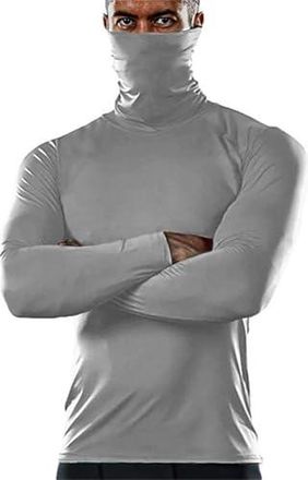 Generic T-shirt de sport uni pour homme - Col montant - Manches longues - Pour lautomne et lhiver - Pour homme, Gris clair., XXL