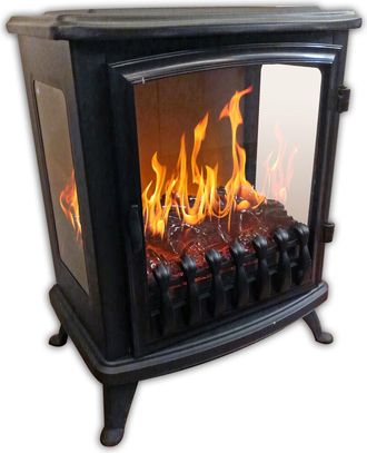 Chemin'Arte Elektrokamin mit Heizung Fire Glass - 3D-LED-Flammeneffekt - Kaminofen Flammeneffekt Heizer Ofen ger&auml;uscharm regelbar - Schwarz