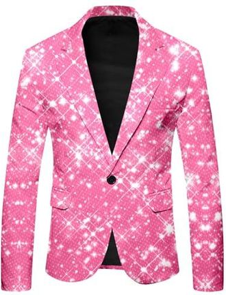 Generico Blazer pour homme - Tendance - Moderne - Sportif - Imprim&eacute; &agrave; paillettes - Veste de costume - Coupe droite - Un bouton - Manteau baggy l&eacute;ger - Veste de