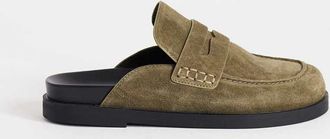 Topshop Addie - Mocassin mule en daim v&eacute;ritable - Kaki-Vert