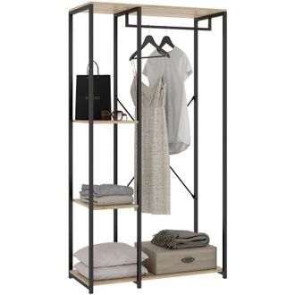 Dmora Gro&szlig;er Kleiderschrank Clovis, Schlafzimmer Schrank 3 Regale, Kleiderstange, Schubladen, 40x167h cm Eiche Braun