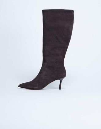Topshop Tori - Bottes montantes &agrave; bout pointu en daim v&eacute;ritable - Chocolat-Brown