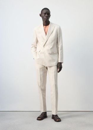 Mango Veste costume crois&eacute;e Amalfi 100 % lin slim-fit &eacute;cru - Homme - 46 - MANGO MAN