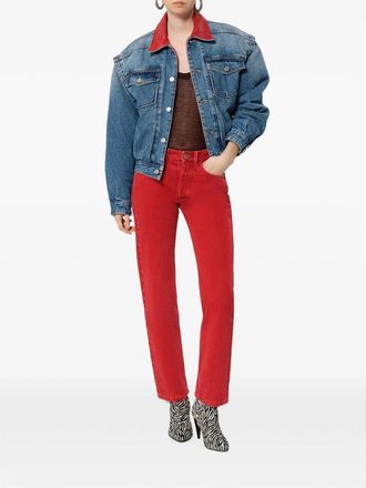 Isabel Marant Quilted Denim with Leather Collar Jacket - Blue
