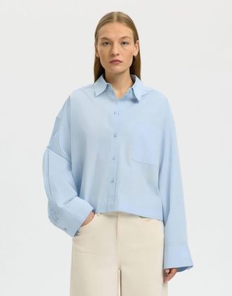 Selected Cropped-Hemd in Hellblau