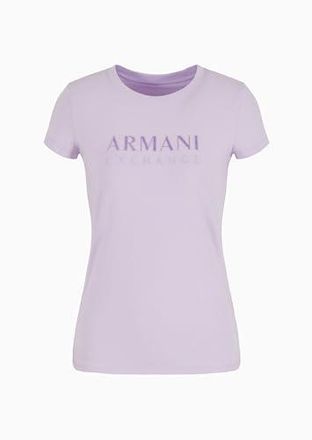 A|X Armani Exchange Sparkle Logo Cotton Tee T-Shirt, Rose, S Femmes