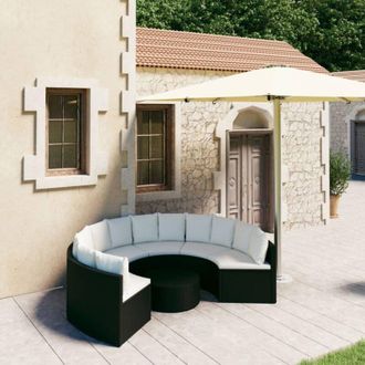 vidaXL Salon de jardin 7 pcs avec coussins R&eacute;sine tress&eacute;e Noir
