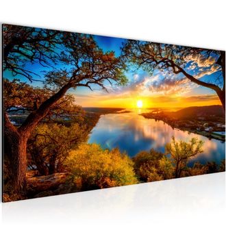 Runa Art Wandbild Landschaft 100L x 40B cm Modern Bild auf Vlies Leinwand Himmelblau Wohnzimmer Schlafzimmer B&uuml;ro Landschaft 059012a