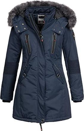 Geographical Norway Veste dhiver pour femme - Parka - Capuche en fourrure - Cora IMS - Avec bonnet UD - S M L XL XXL, bleu marine, M