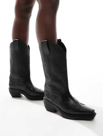 schuh Dora - Kniehohe Cowboystiefel aus Leder in Schwarz