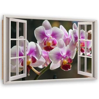 Feeby Wandbild Orchideen Modern Deko Kunst Bilder Fenster-Illusion Violett 60x40 cm